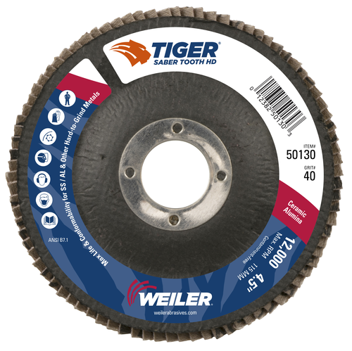 4 1 2 Tiger Ceramic High Density TY27 Abrasive Flap Disc 40C 7 8 Arbor Hole